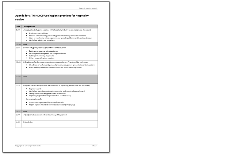 Using a one-page training agenda when starting to design competency ...